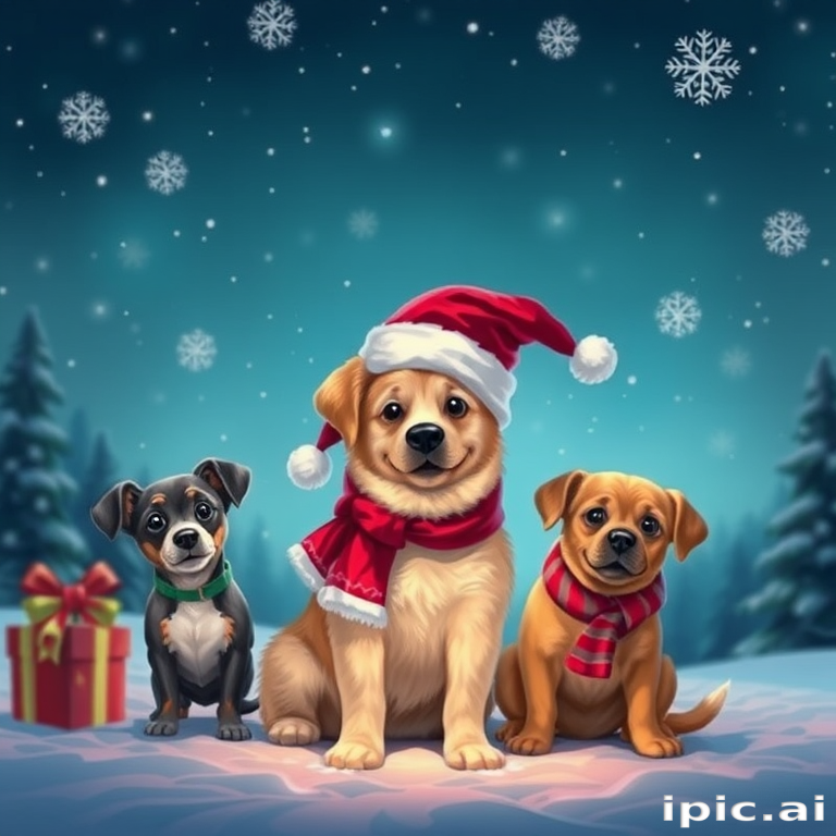 Festive Dogs in Santa Hats Celebrating a Joyful Christmas Scene Together