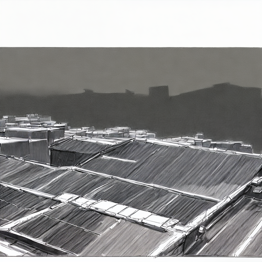 HELIPAD ON ROOFTOP. CLOSE-UP. COMIC BOOK. SKETCH STYLE. BLACK AND WHITE.