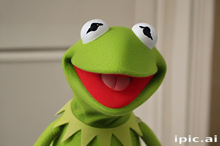 Kermit the Frog Smiling Cheerfully in a Brightly Lit Room