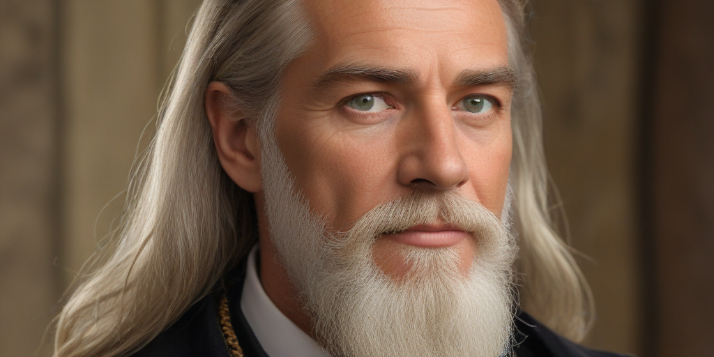 Masculine Elder Tudor Duke, blonde greying hair & beard green eyes