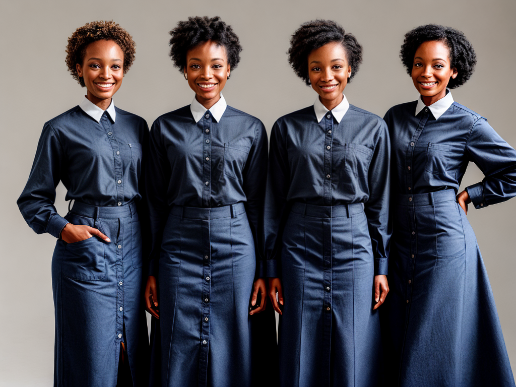 group portrait of 4 African American maids uniformed in black button ...