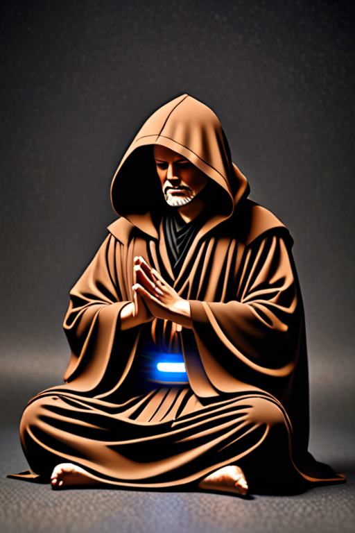 Brown cloaked Hooded Jedi Knight meditating