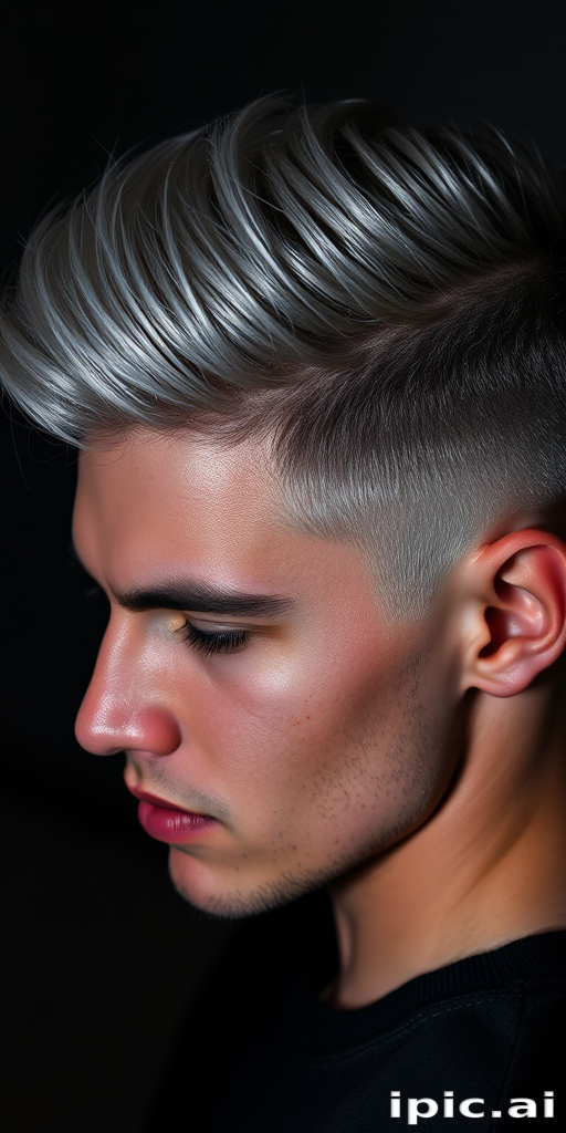 Stylish Young Man with Silver Hair Posing in Dramatic Lighting