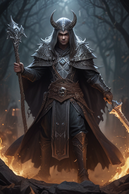 Druidic battle-witch in wizard robes and chainmail and pelt ...