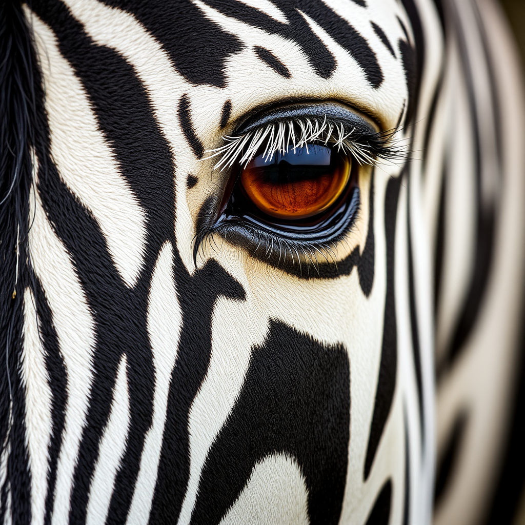 The Striking Contrast of a Zebra's Eye and Unique Stripes.