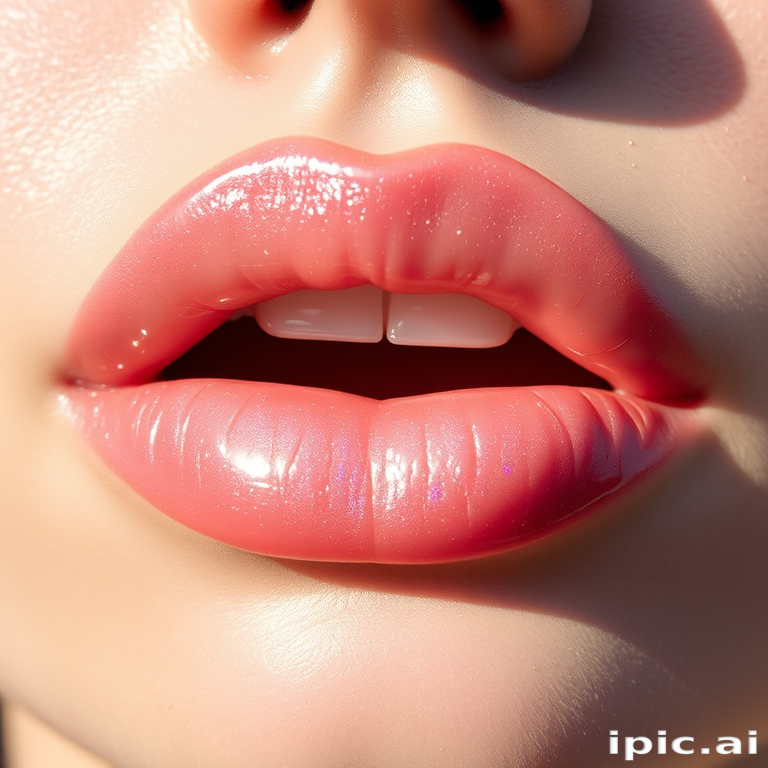 Radiant Close-Up of Glossy Lips Highlighting Soft Pink Shades and Shine
