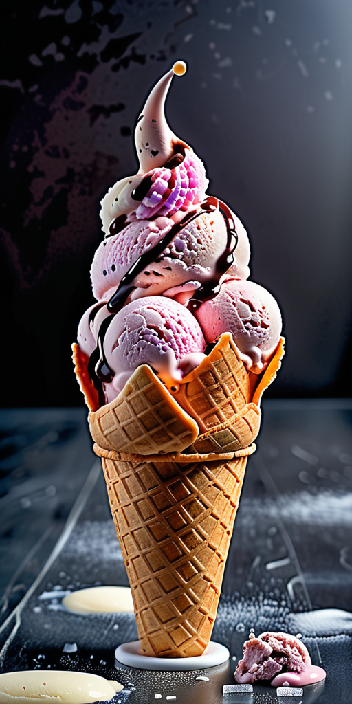 Deliciously Indulgent Ice Cream Cone Topped with Chocolate Sauce and ...