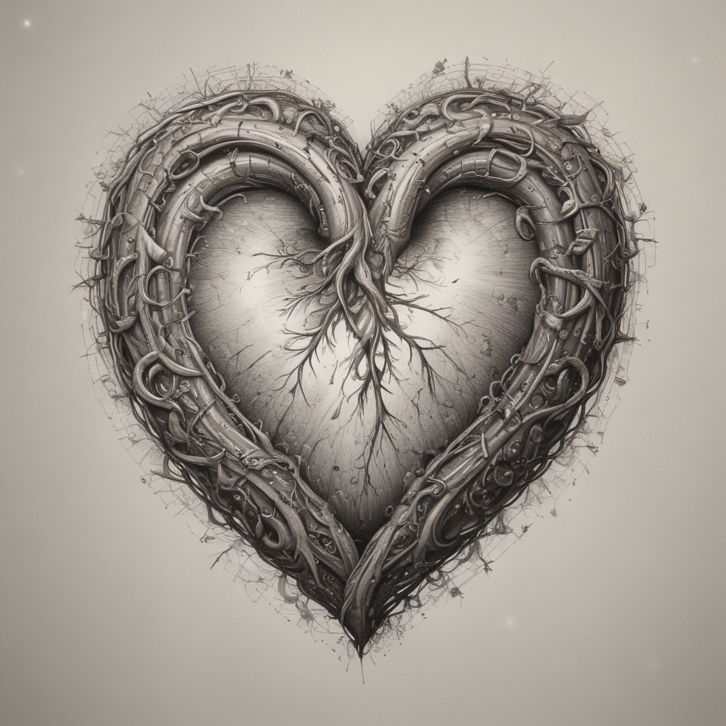 Intricate Heart Design Featuring Twisting Vines and Root-Like Patterns