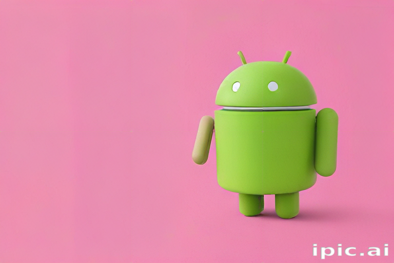 A Cute Green Android Robot Figure Standing Against a Soft Pink Background