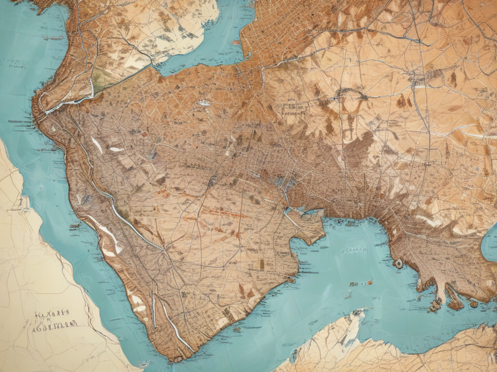 Detailed Topographic Map Illustrating Coastal Regions and Geographic ...