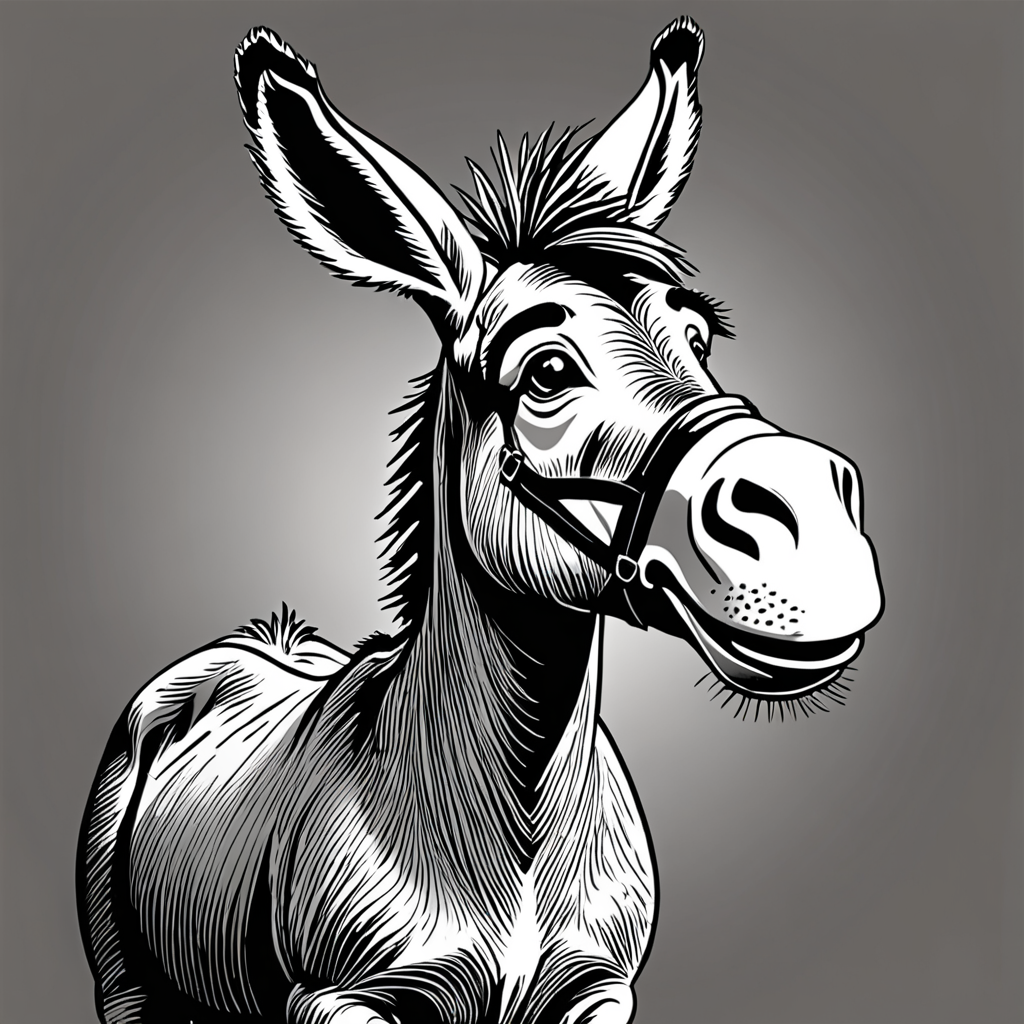 pixar donkey simple line art for coloring book