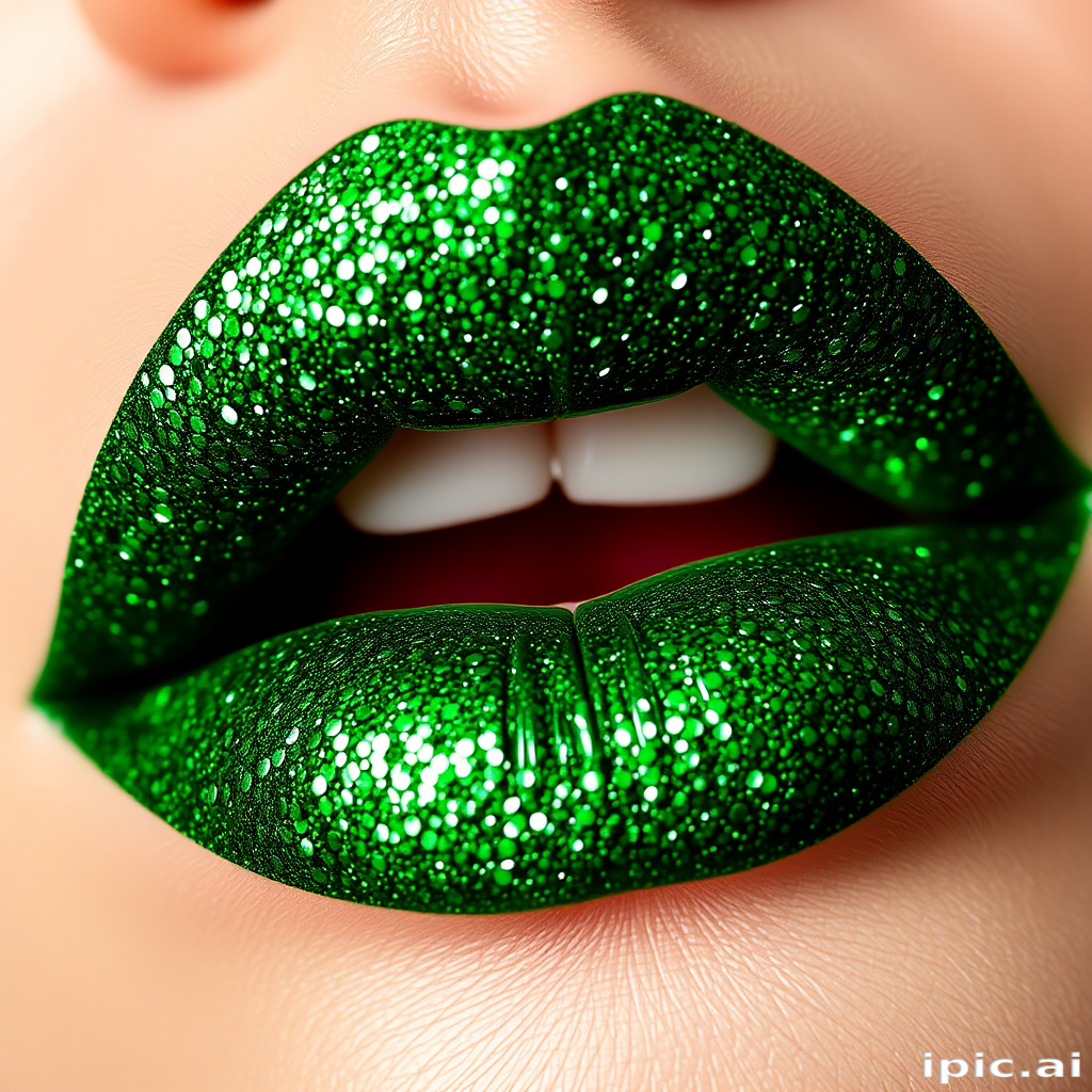 Vibrant Green Glitter Lips Shining Brightly with Sparkling Glamorous Effect