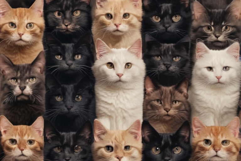 A Colorful Array of Cats: A Portrait of Feline Expressions and Breeds.