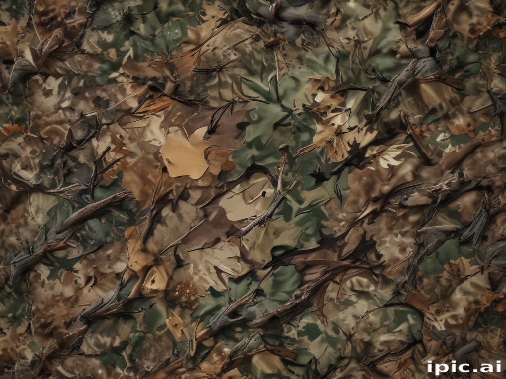 Natural Camouflage Pattern Featuring Various Leaves and Twigs on Ground