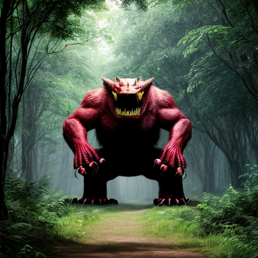 A giant land monster with sharp teeth in a jungle