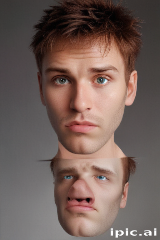 Surreal Portrait of a Young Man with Two Distinct Facial Expressions