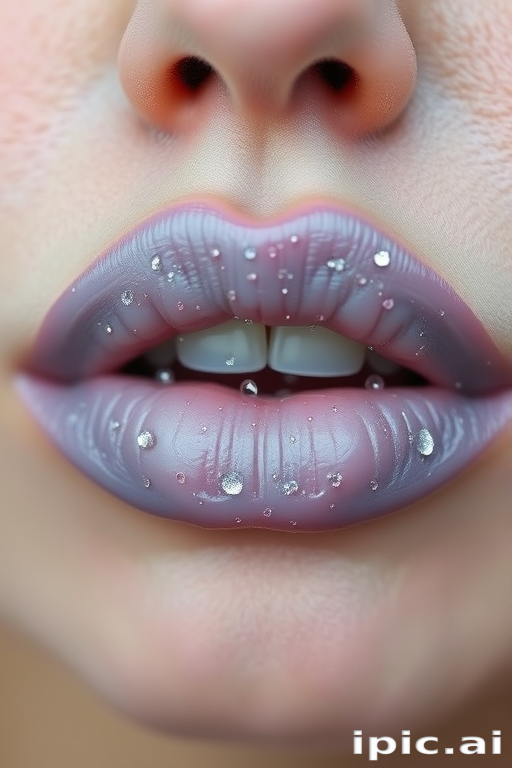 Close-Up of Beautiful Lips with Glossy Finish and Water Droplets
