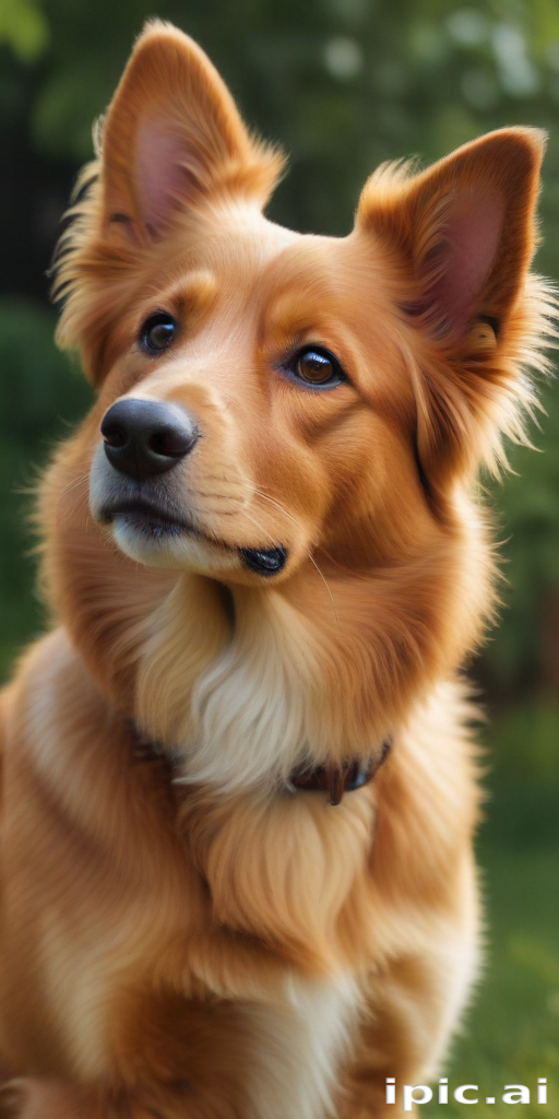 A Beautiful Golden Dog with Fluffy Ears and Bright Eyes Outdoors.
