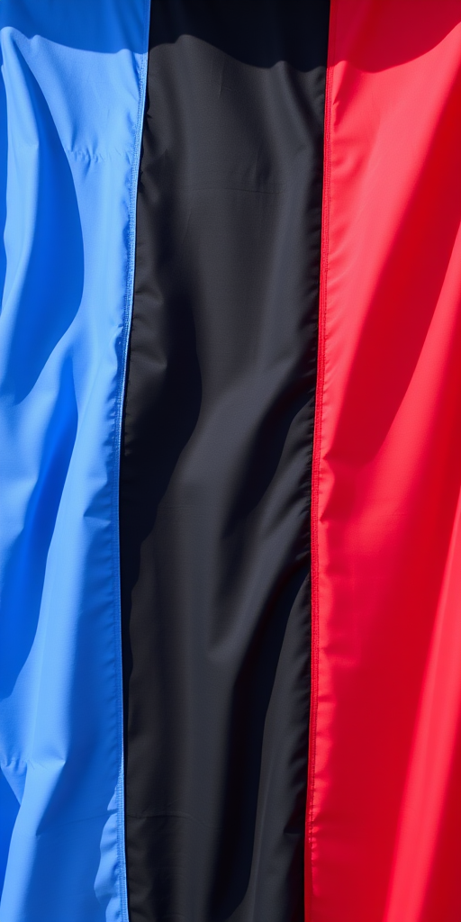Vibrant Colors of Blue, Black, and Red Fabric Flowing Together