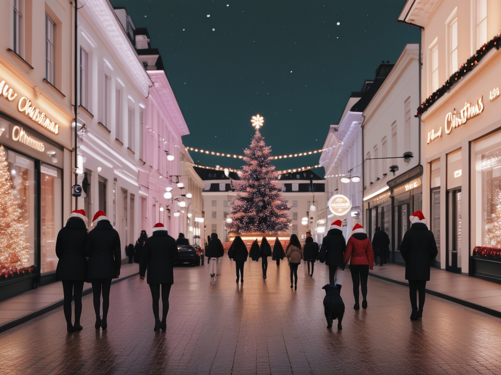 Festive Evening Stroll Through a Charming Christmas Market Street Scene
