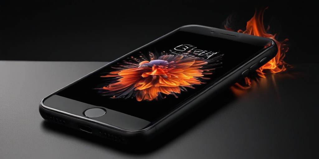 Stylish Smartphone Displaying a Fiery Floral Design on a Dark Surface