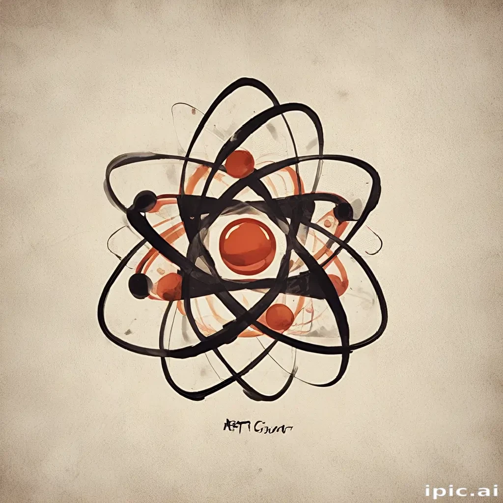 Artistic Representation of an Atom with Vibrant Colors and Dynamic Lines