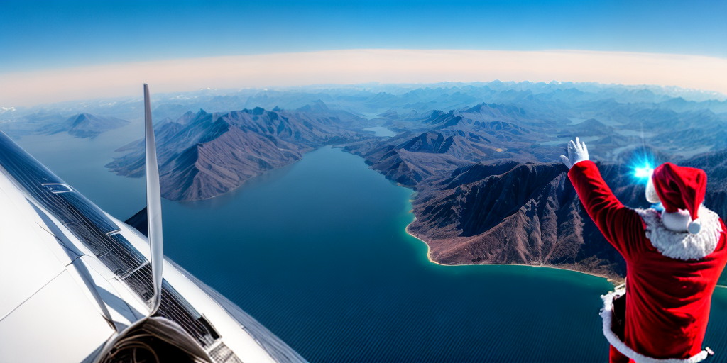 santa claus on an airplane wing