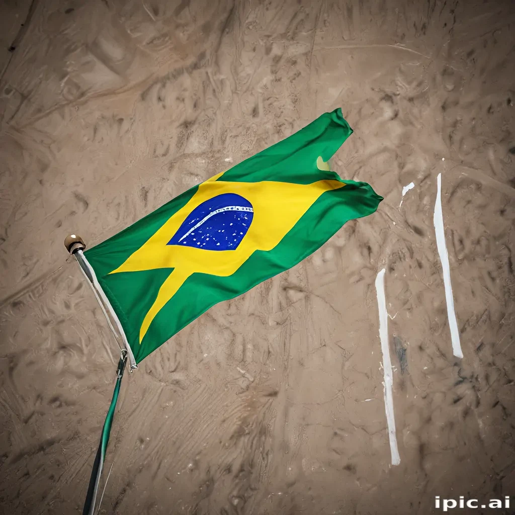 Vibrant Brazilian Flag Flutters Against a Sandy Background in Brazil