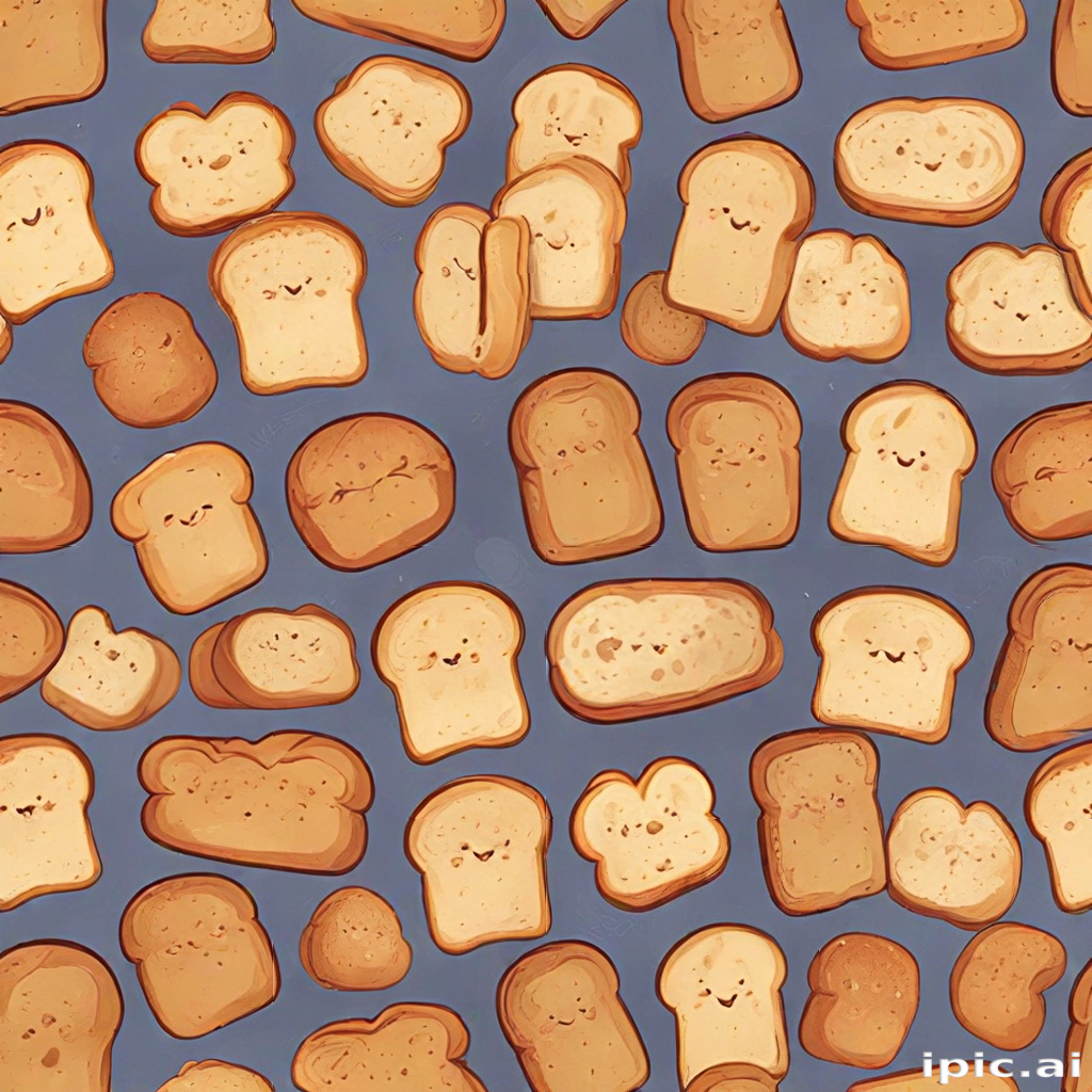 A Whimsical Collection of Happy Bread Loaves and Slices on a Blue ...