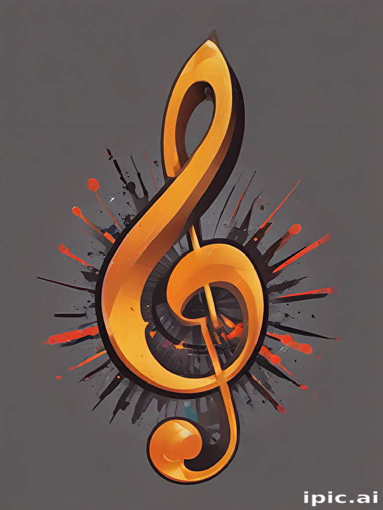 Vibrant Golden Treble Clef Surrounded by Bold Artistic Splashes of Color