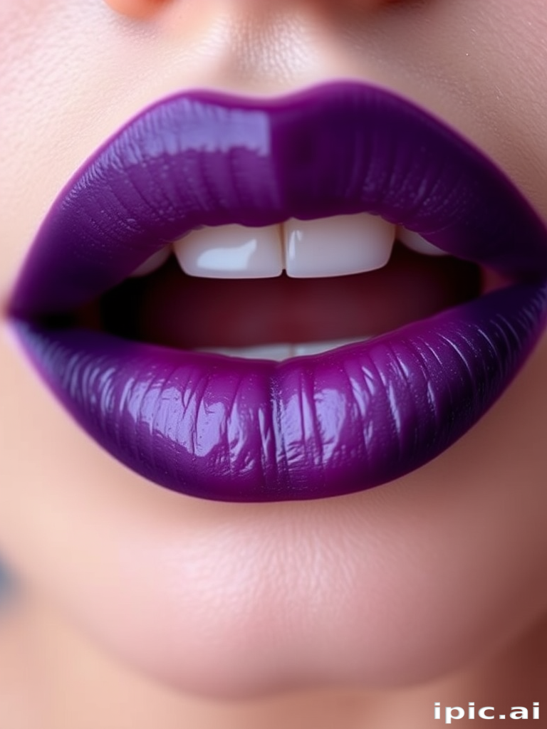 Close-Up of Glossy Purple Lips with a Striking Shine and Texture