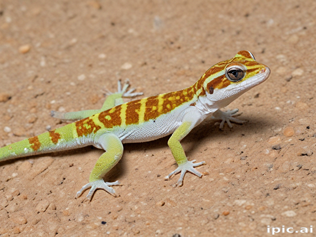 A Colorful Gecko Displaying Vibrant Patterns on a Sandy Surface.