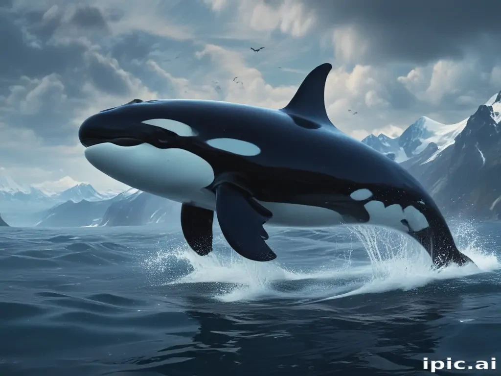 Majestic Orca Breaching the Surface in a Stunning Ocean Landscape
