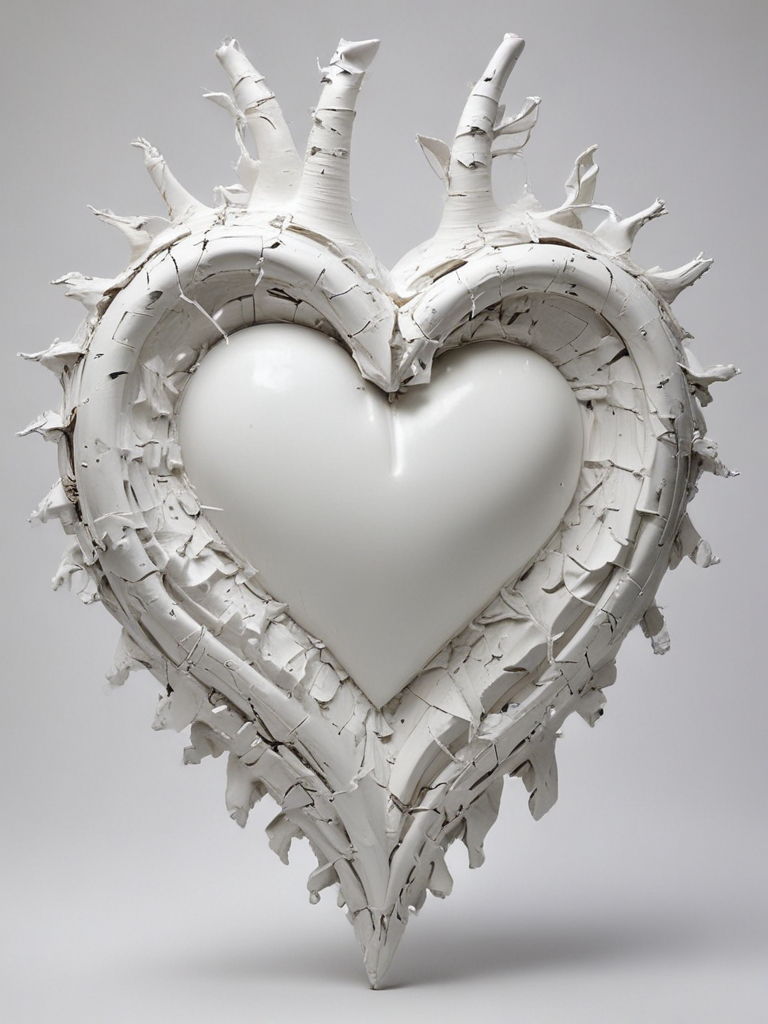 Intricately Designed Heart Sculpture with Textured White Bark and ...