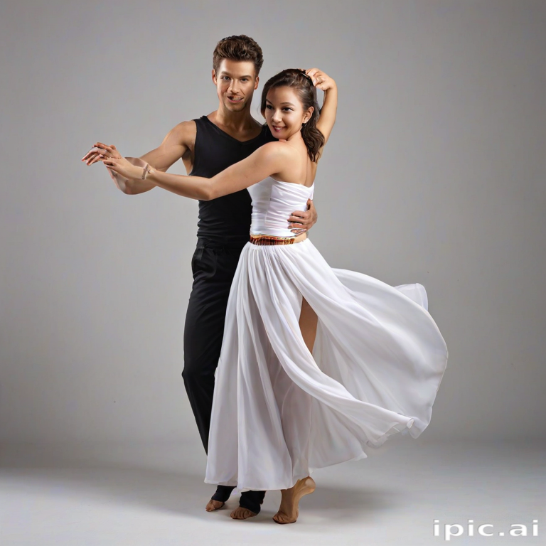 Graceful Dance Duo Showcasing Elegant Movements in Stunning Attire Together