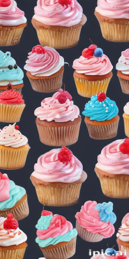 A Colorful Array of Delicious Cupcakes with Whipped Frosting and Toppings.