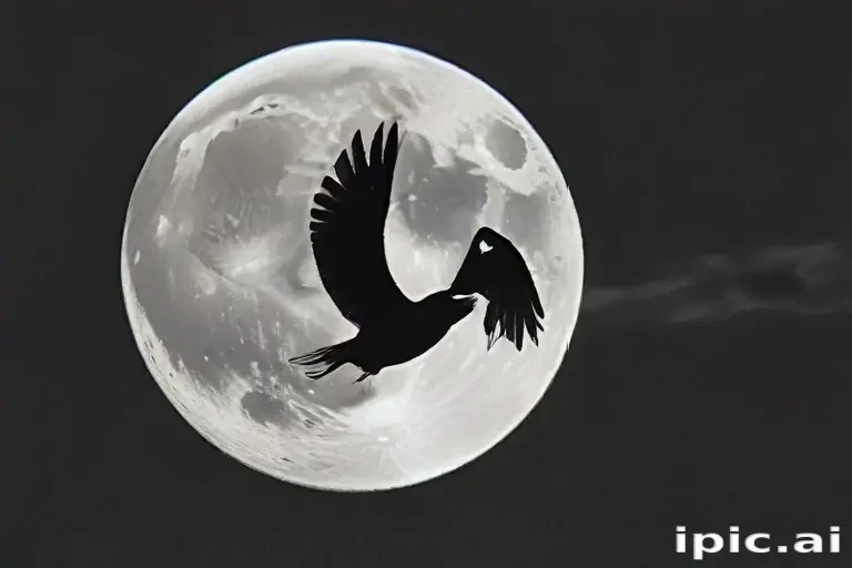 A Majestic Bird in Flight Against a Glowing Full Moon Background
