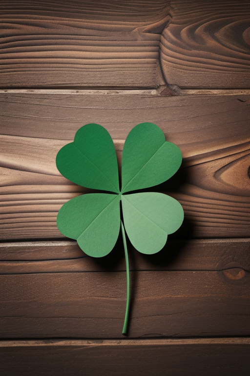 Three-Leafed Clover Crafted from Paper on Rustic Wooden Background