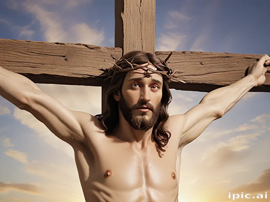 Jesus Christ on the Cross with a Crown of Thorns at Sunset