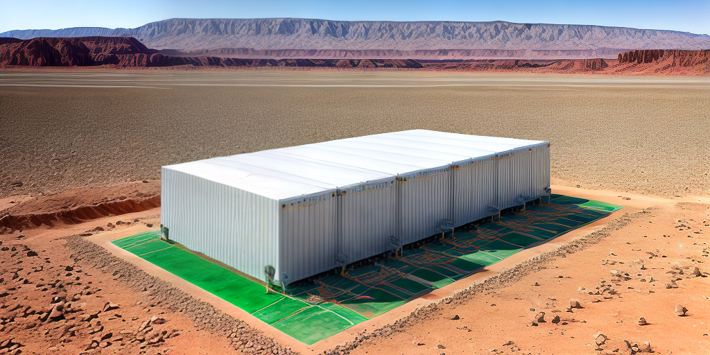 Capture a battery storage system equipment is standing in the desert ...