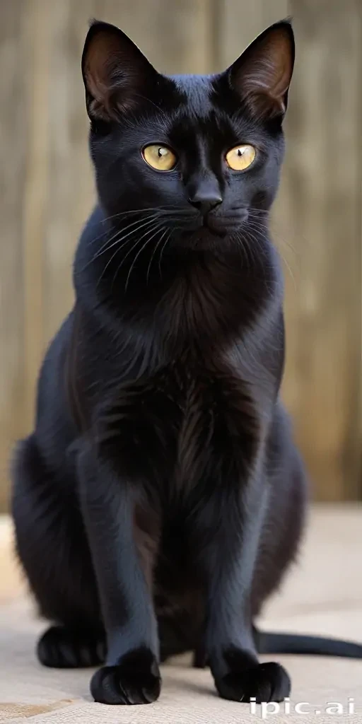 Majestic Black Cat with Striking Golden Eyes Posing Elegantly Outdoors