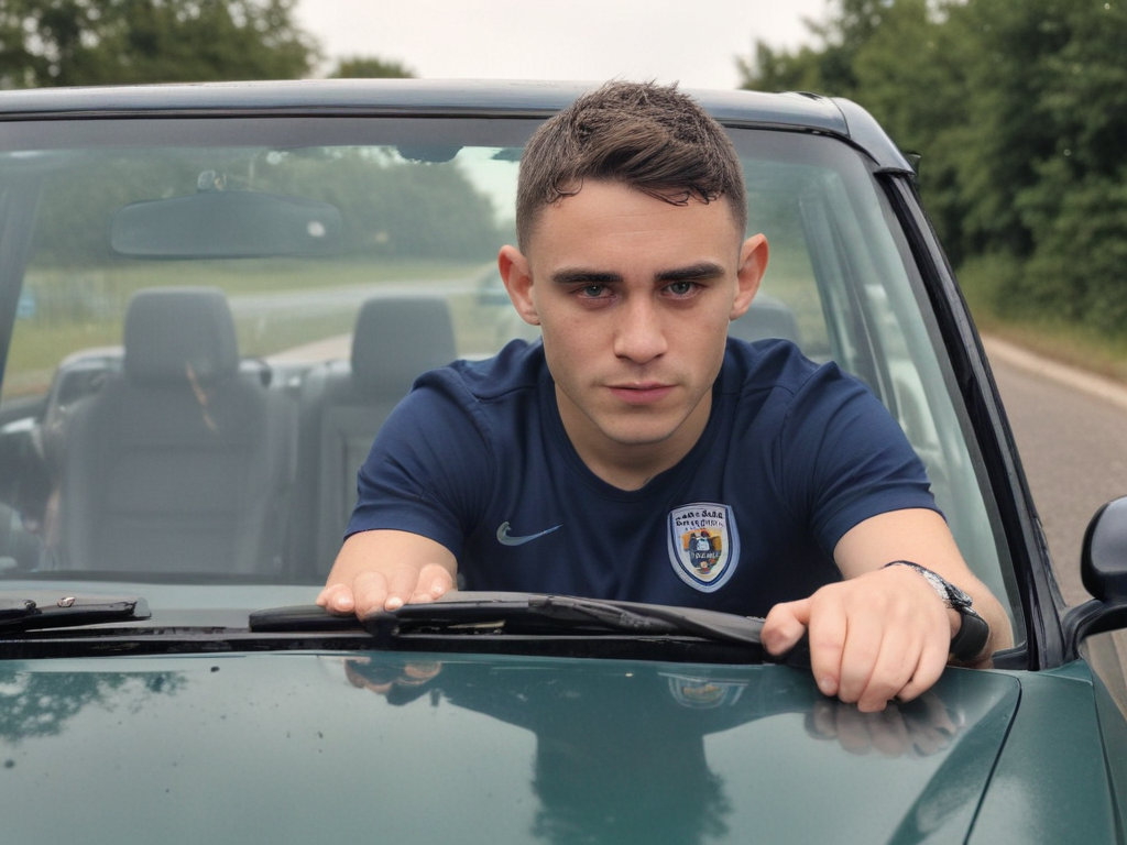 Phil foden driving a car looking over his shoulder