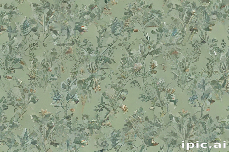 Delicate Green Floral Pattern Featuring Varied Leaves and Subtle Textures