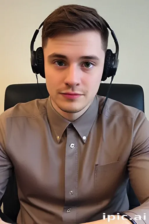 Young Professional Wearing Headphones at Desk in Modern Office Setting