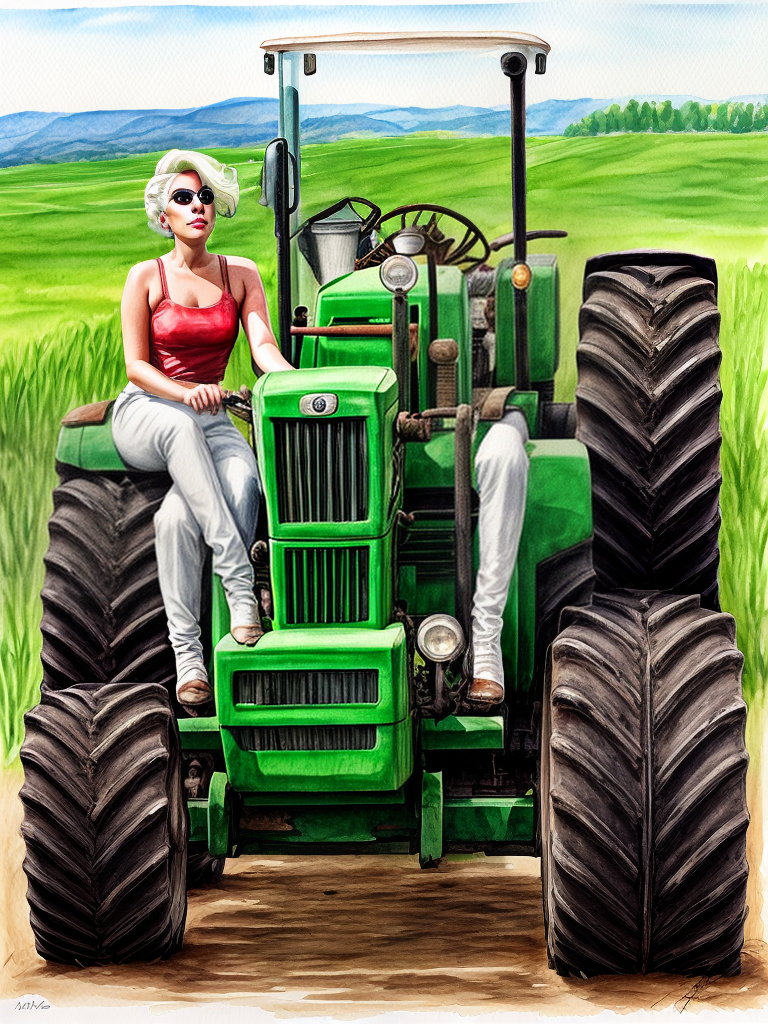 LADY GAGA ON A TRACTOR, AQUARELL