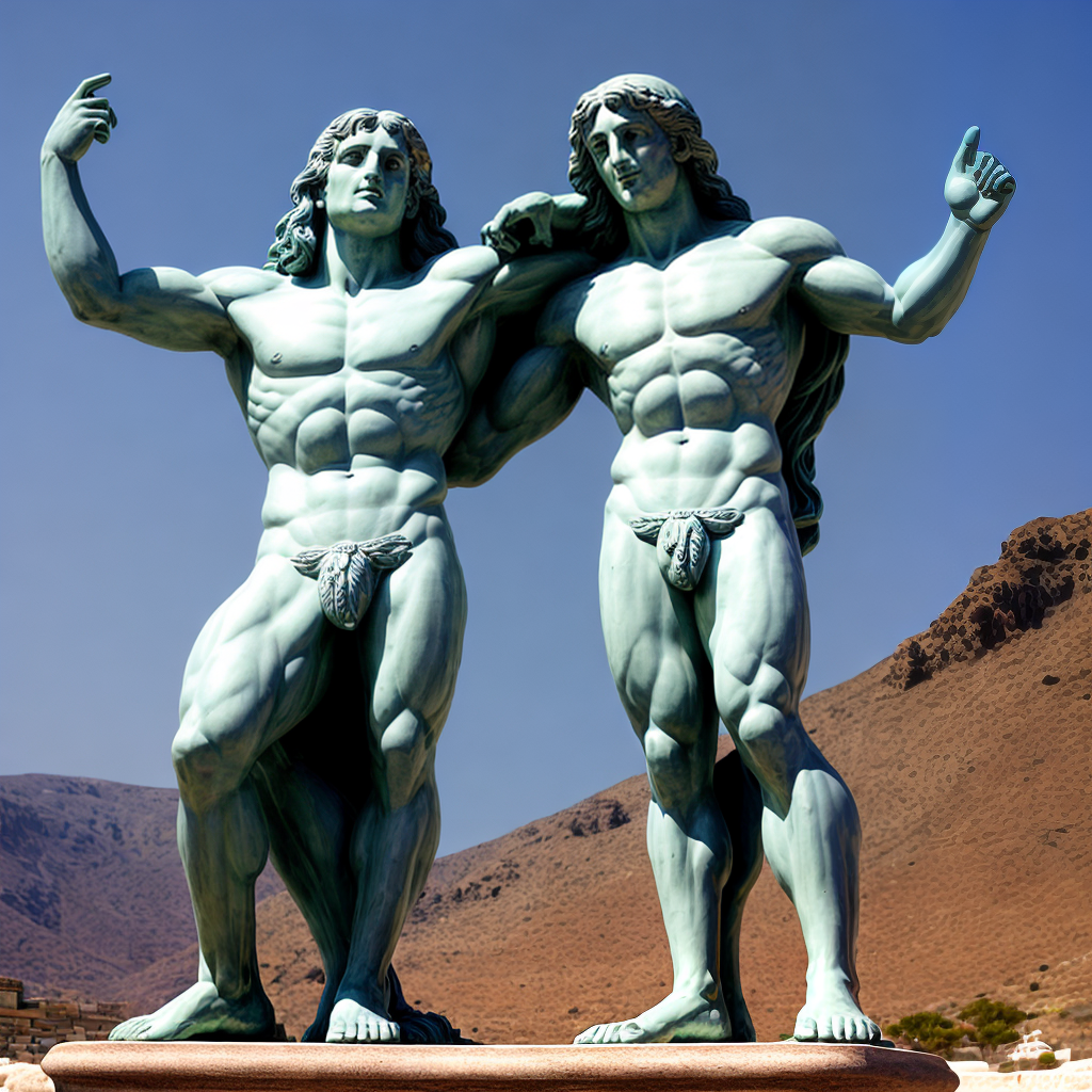 Make of Greek statue men, with and long hair