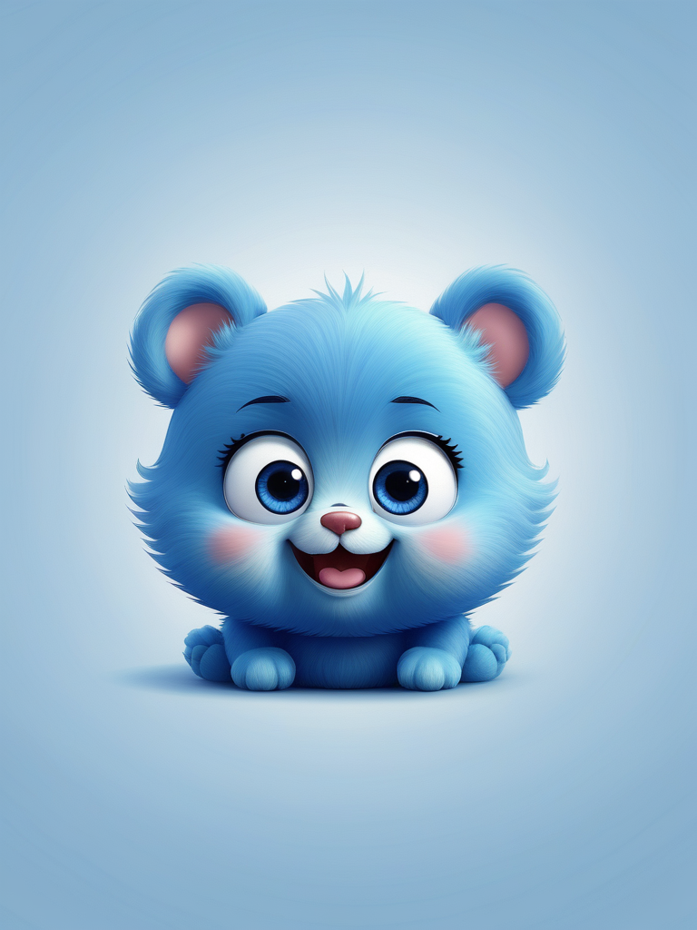 Adorable Blue Cartoon Bear Character with Big Eyes and a Cheerful Smile