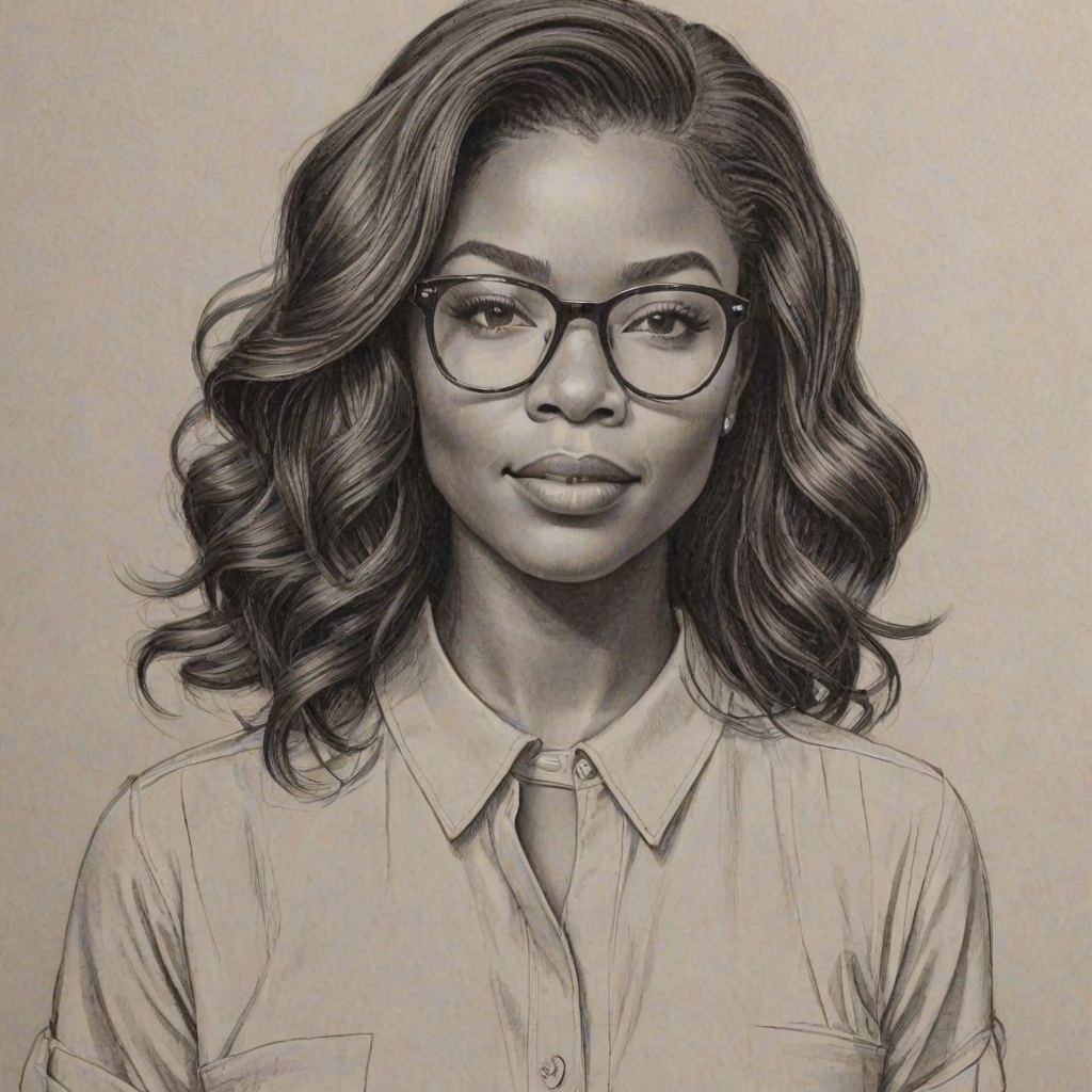 Elegant Portrait of a Confident Woman with Stylish Glasses and Curly Hair
