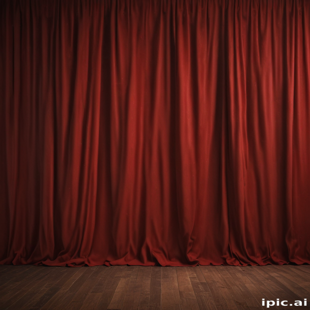 Elegant Red Curtain Draped Gracefully Over a Wooden Floor Stage