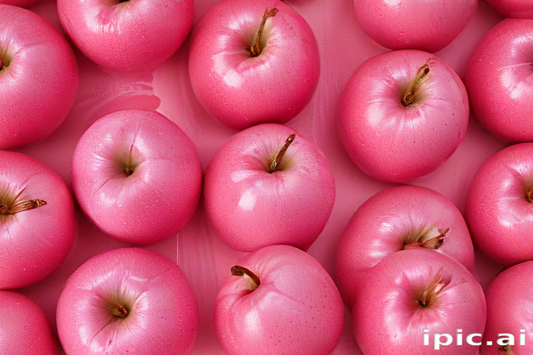A Vibrant Display of Shiny Pink Apples Arranged on a Bright Background.
